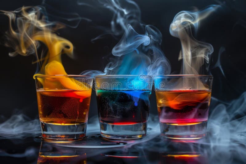 Multicolor Alcoholic Cocktail in Shots with Fire Stock Illustration ...