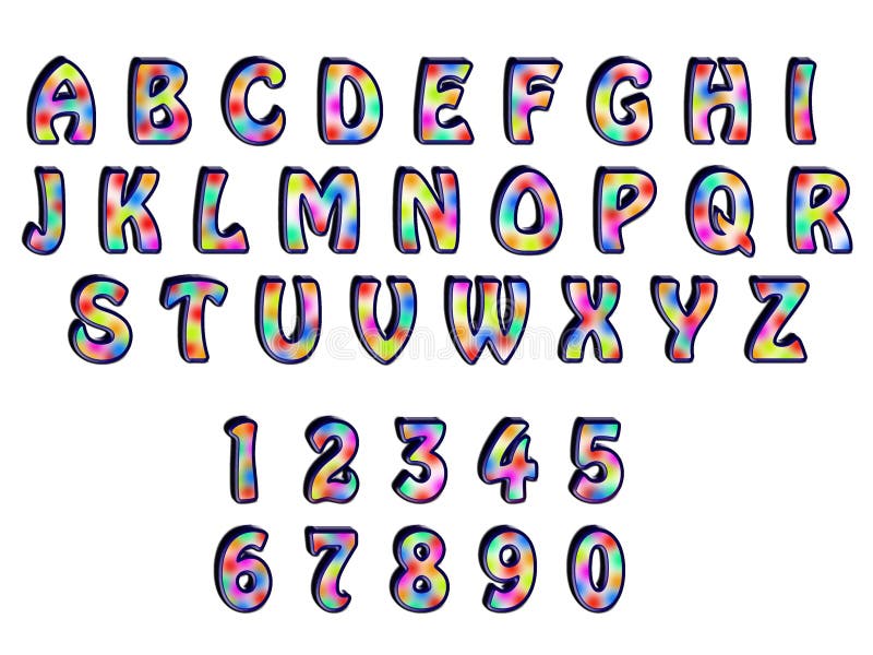 Multicolor Alphabet Letters and Numbers Isolated Over White Stock ...