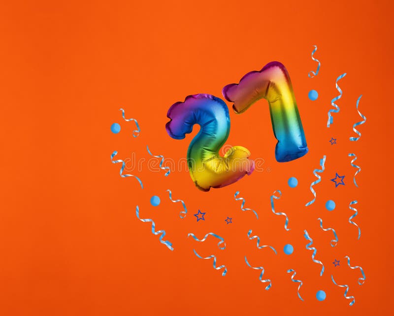 Multicolor Balloon Number 27 - Confetti Explosion on Orange Background ...