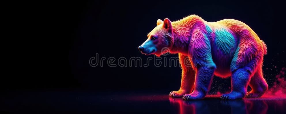Multicolor Bear Abstract, Black Background, Copy Space, Bear, Bold ...