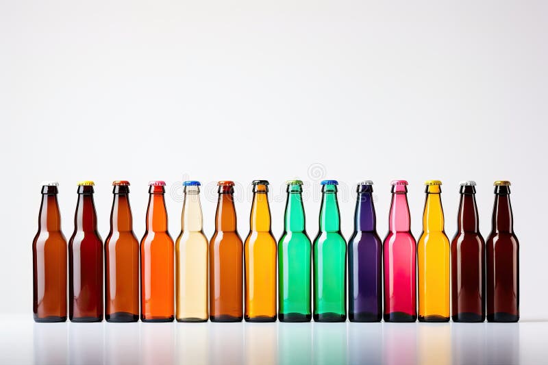Multicolor Beer Bottles in Row Isolated on White Stock Image - Image of ...