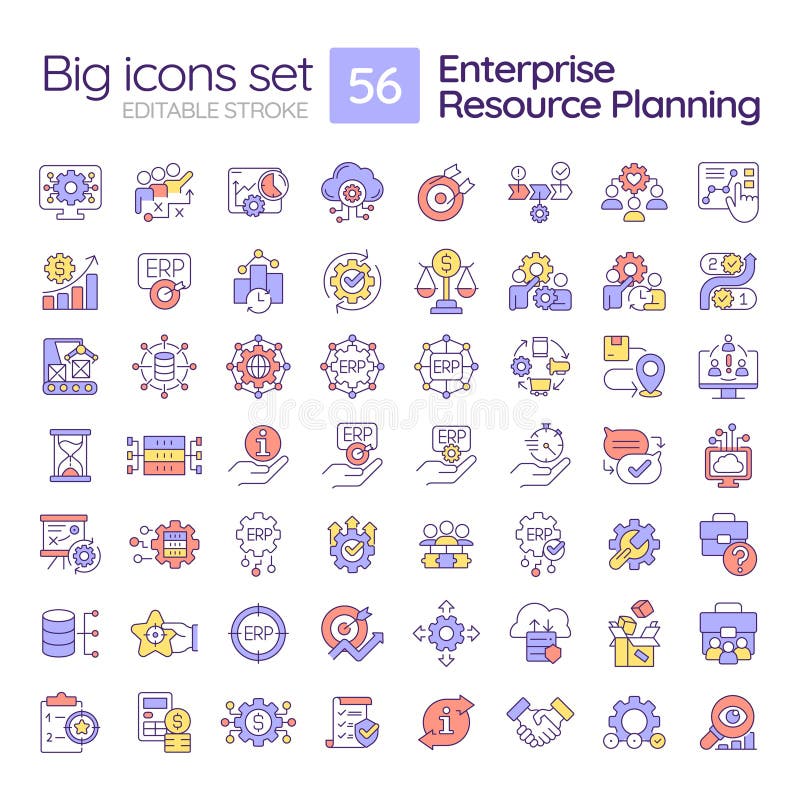 Multicolor Big Icon Set of Enterprise Resource Planning Stock Vector - Illustration of linear ...