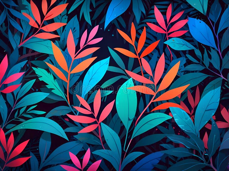 Multicolor Botanical Backdrop with Shiny Neon Gradients on Petals Stock ...