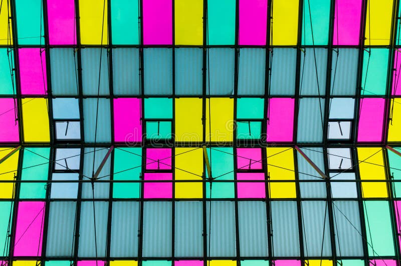 Multicolor Ceiling with Skylight Stock Photo - Image of modern, cyan ...