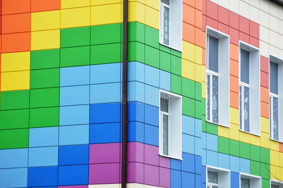 Multicolor colored facade stock photo. Image of tree - 267986974