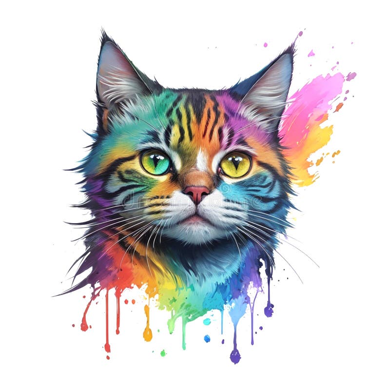 Multicolor Colorful Cat Head of Playfulness and Whimsy with Its Vibrant ...