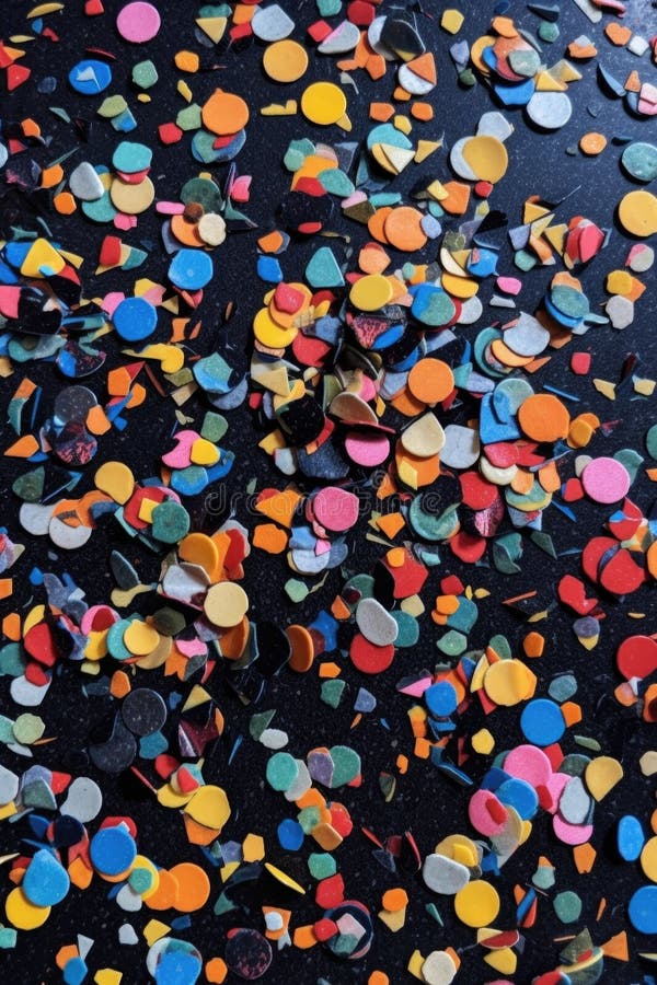 Multicolor Confetti Contrasting Against a Black Surface Stock ...