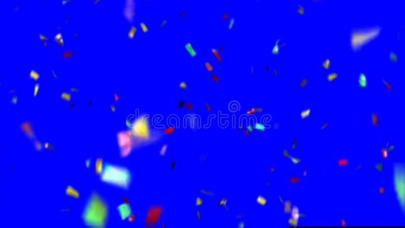 Multicolor Confetti Falling on Blue Matte Screen Background 4K ...