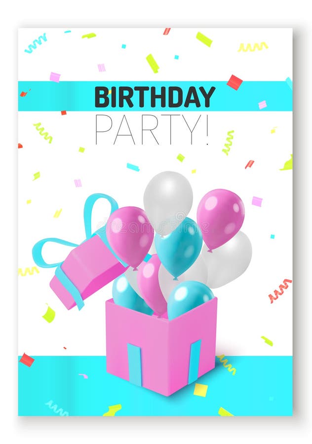 Multicolor Confetti with Gift Box and Balloons Happy Birthday ...