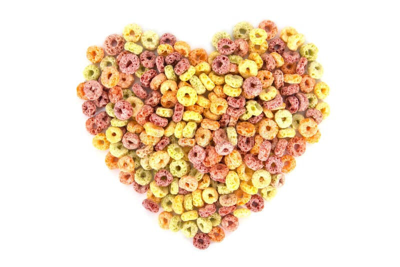 Multicolor Cornflakes in Heart Shape Isolated on White Background 库存图片 ...