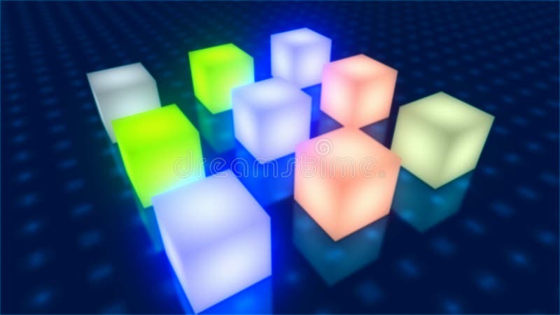 Multicolor Cube Boxes with Nice Illuminated Lights on Floor, 3D Render ...