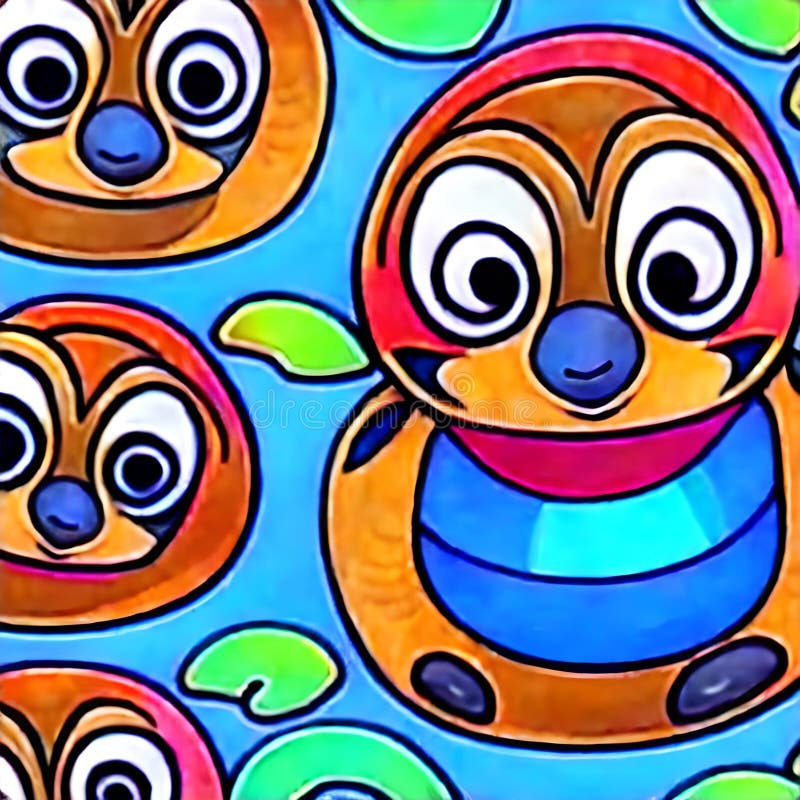 Multicolor of Cute Abstract Exotic Sloth Cartoon Doodle Pattern Stock ...