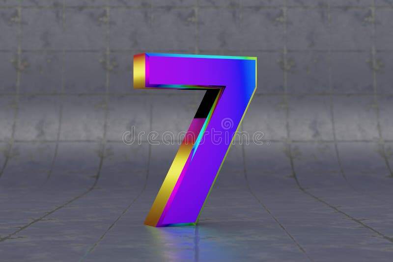 Multicolor 3d Number 7. Glossy Iridescent Number on Tile Background. 3d ...