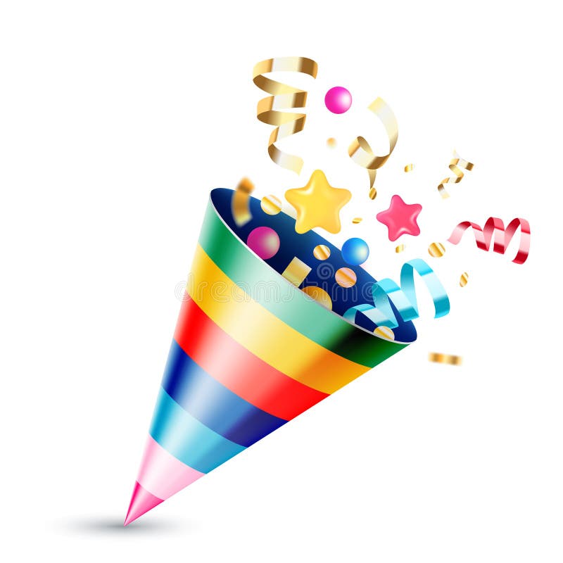 Multicolor 3d Party Cone Hat with Exploding of Confetti Ribbons, Stars ...