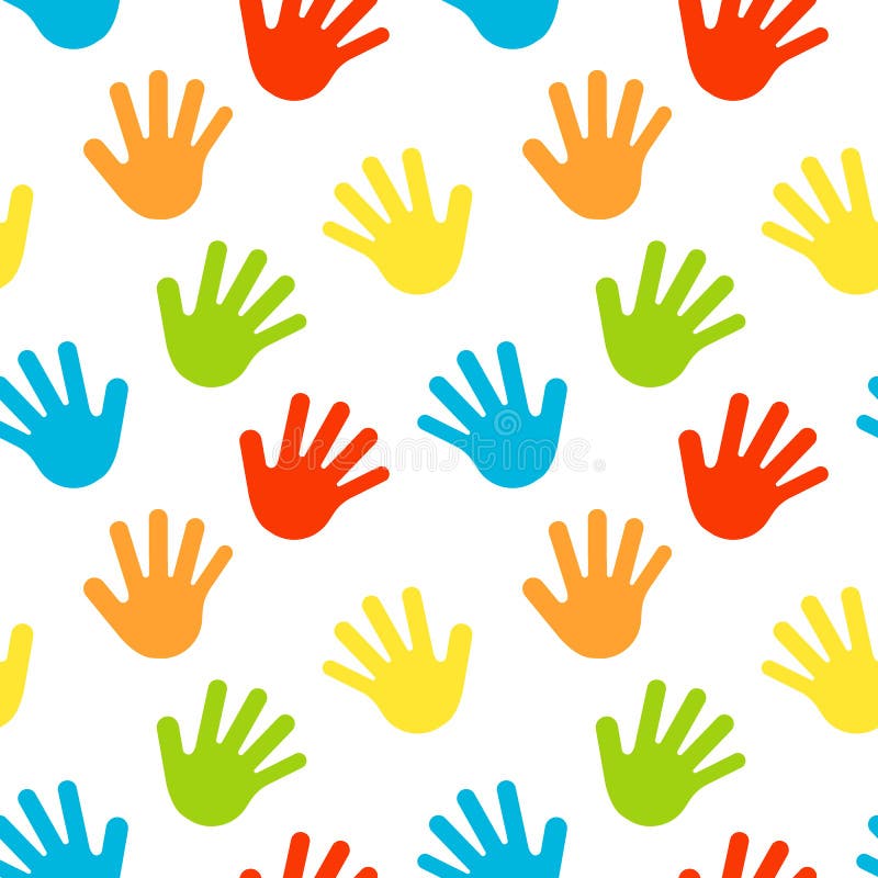 Multicolor Different Hand Prints, Absrtact Seamless Pattern. Vector ...