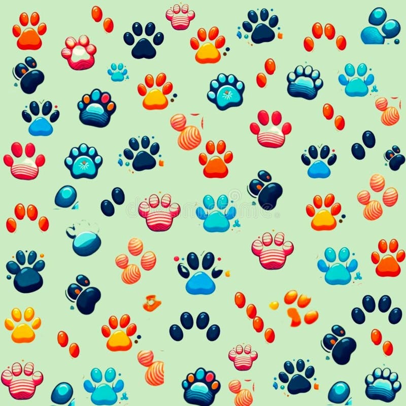 A Multicolor Dog Paw Silhouette. Seamless Pattern with Multicolor Dog ...