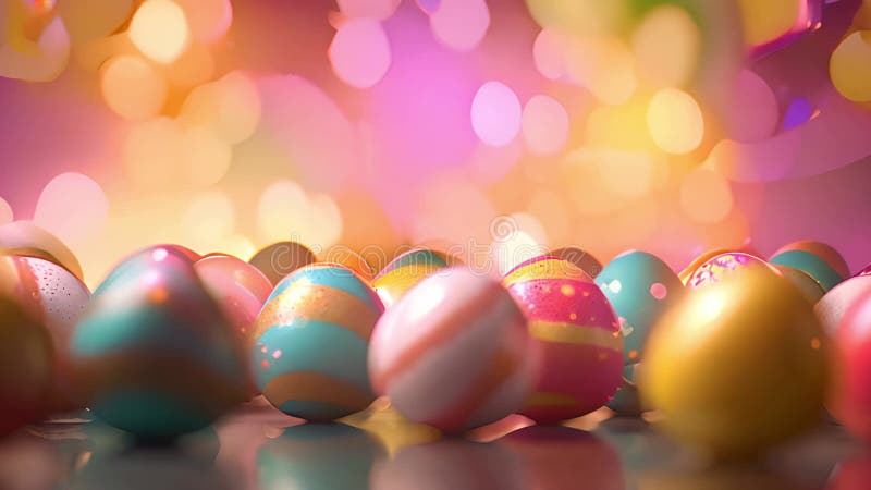 Multicolor Easter Eggs on a Various Colored Bokeh Background. Happy ...