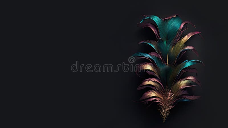 Multicolor Feather Magic Trick or Stick on Black Background and Copy ...
