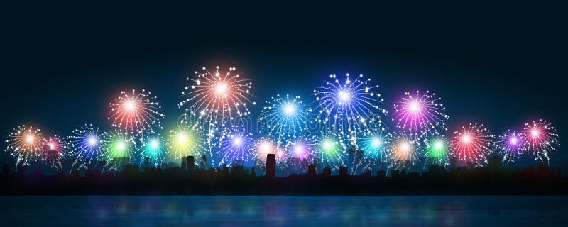 Multicolor Fireworks in City Stock Image - Image of card, show: 79569687