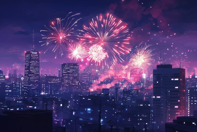Multicolor Fireworks Over Skyrise Building. New Year. by Generative Ai ...