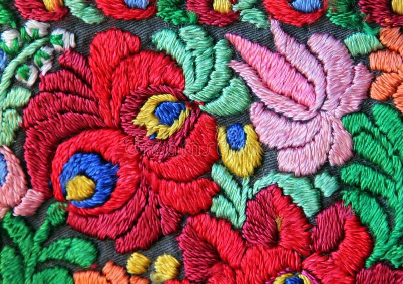 Multicolor Floral Hand Embroidery Pattern Stock Image - Image of ...