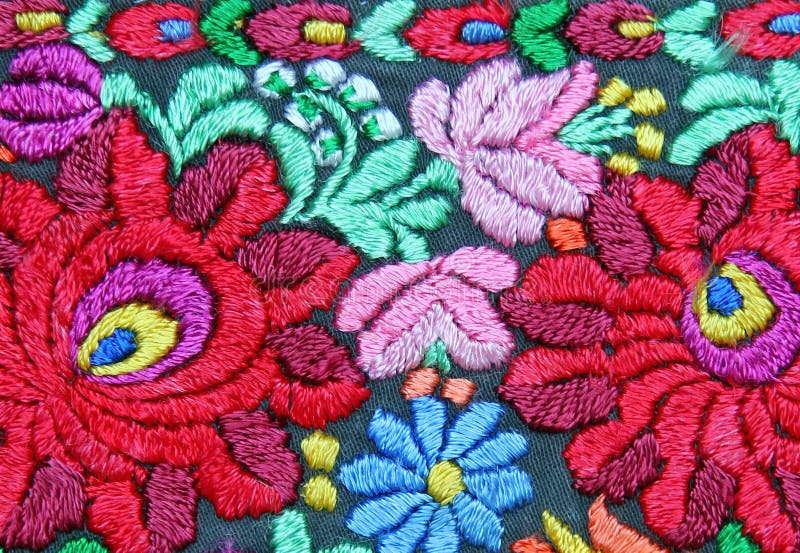 Multicolor Floral Hand Embroidery Pattern Stock Image - Image of ...