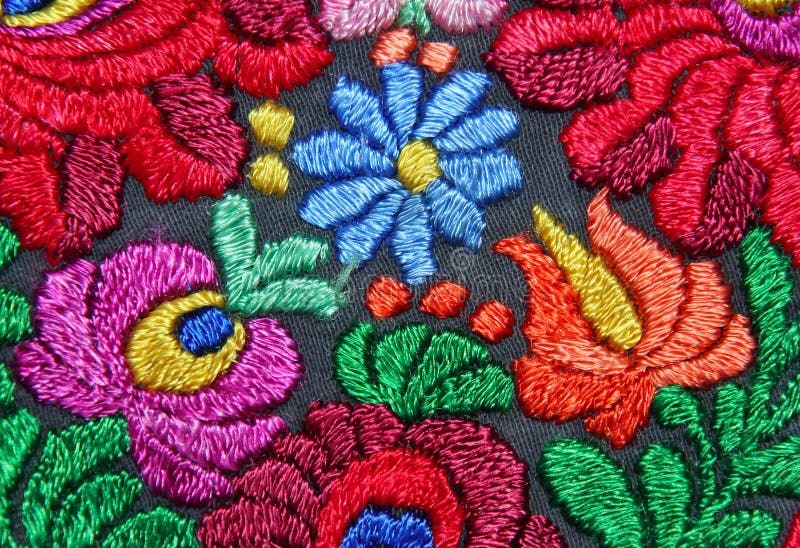 Multicolor Floral Hand Embroidery Pattern Stock Photo - Image of ...