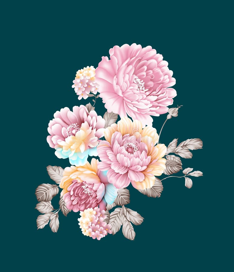 Multicolor Flower Bunch Motif Doodle Stock Illustration - Illustration ...