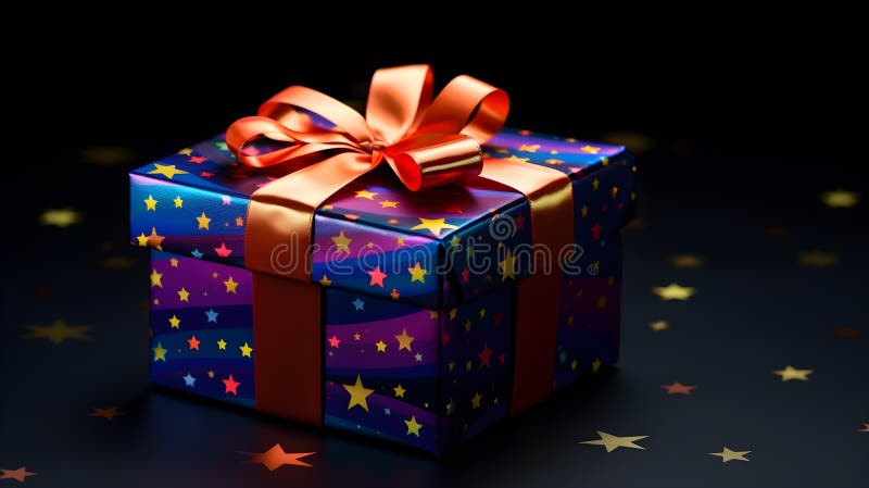 Multicolor Gift Box in Front of a Dark Background with Copy Space ...