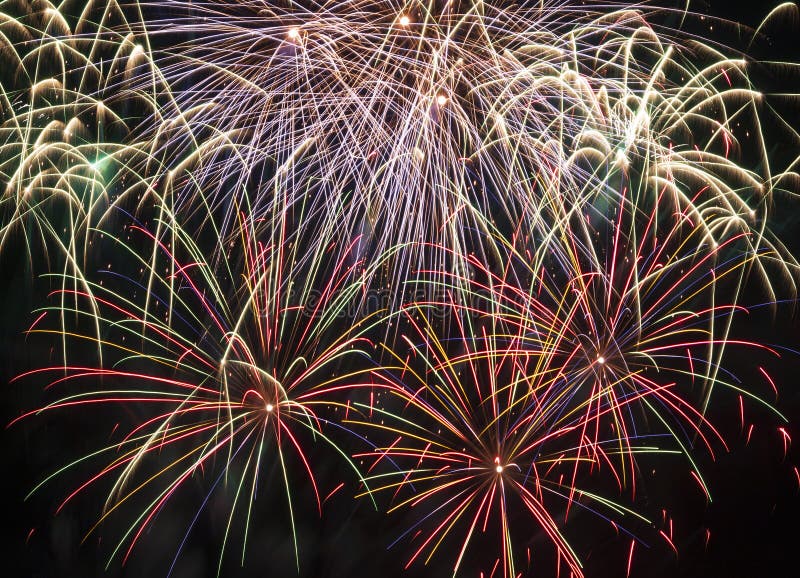 Multicolor Holiday Fireworks in Night Sky Stock Photo - Image of ...
