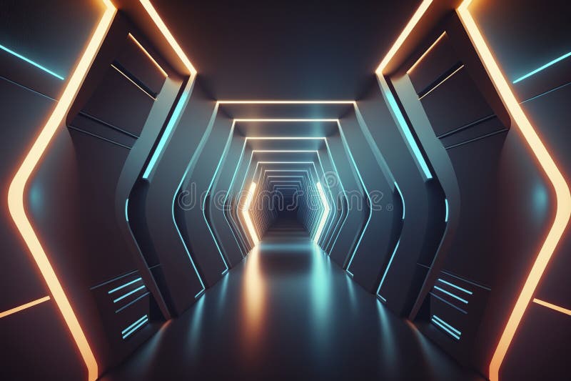 Multicolor Illustration, Neon Glowing Tunnel, Ai Generative Stock ...