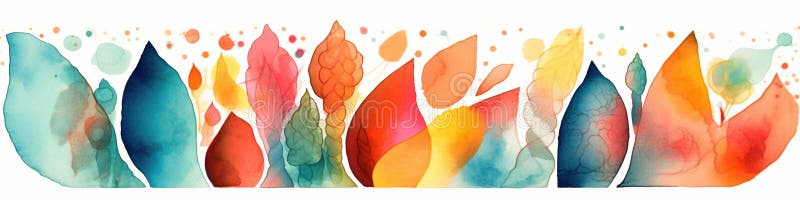 Multicolor Leaves, Panoramic Banner, Horizontal Divider on White ...