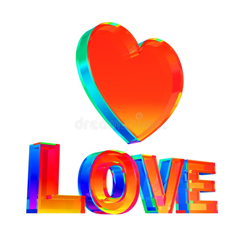 Multicolor Love Word and Heart Shape on White Background Stock ...