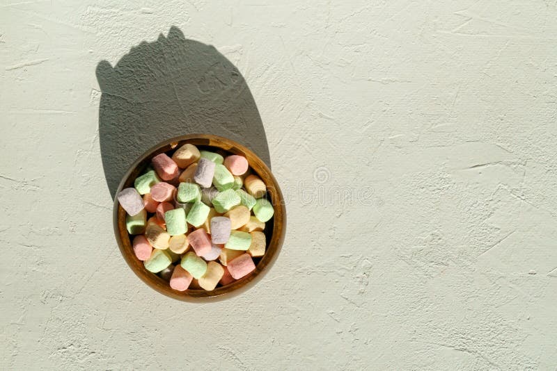 Multicolor Marshmallow on Lights White Background. Top View. Solar ...