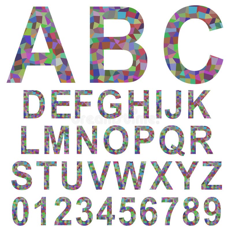Multicolor mosaic font set stock vector. Illustration of font - 62903955