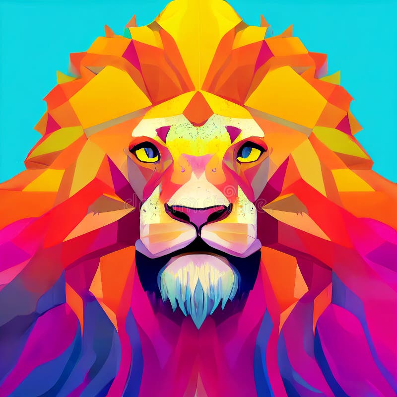 Multicolor Muzzle of a Lion. Geometric Muzzle of a Lion. Bright ...