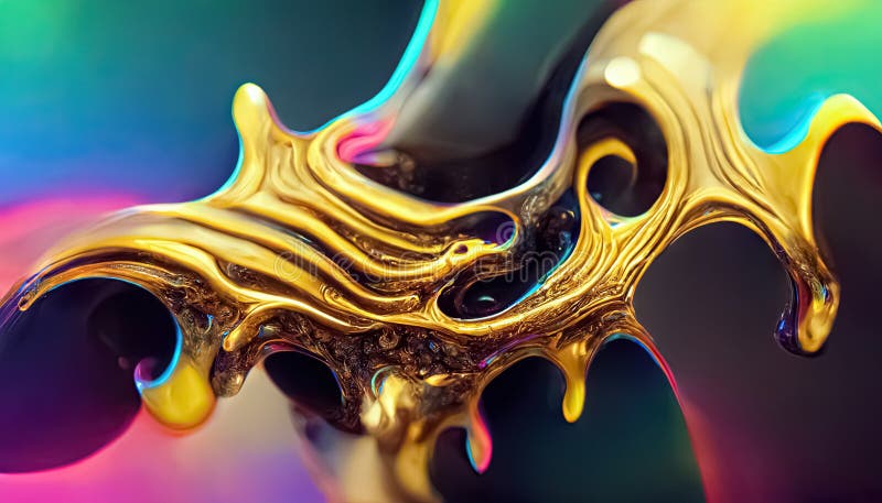 Multicolor Neon Gold Abstract Dynami Fluid Liquid Swirls Shape ...