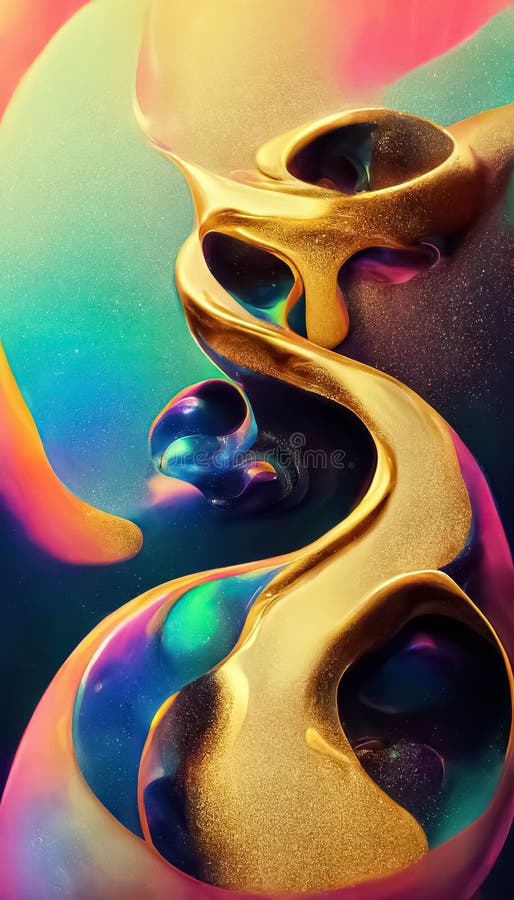 Multicolor Neon Gold Abstract Dynami Fluid Liquid Swirls Shape ...