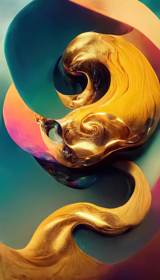 Multicolor Neon Gold Abstract Dynami Fluid Liquid Swirls Shape ...