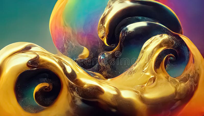 Multicolor Neon Gold Abstract Dynami Fluid Liquid Swirls Shape ...