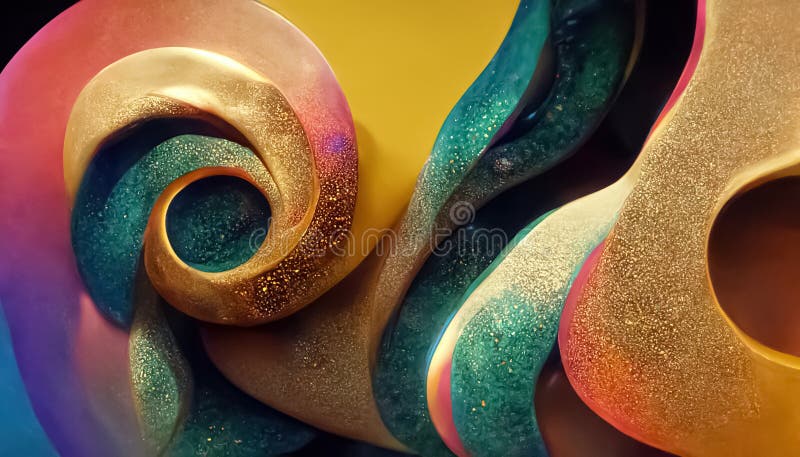 Multicolor Neon Gold Abstract Dynami Fluid Liquid Swirls Shape ...