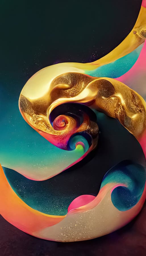 Multicolor Neon Gold Abstract Dynami Fluid Liquid Swirls Shape ...