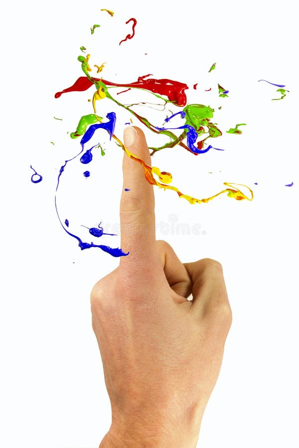 Multicolor Paint Levitate Around Forefinger Stock Image - Image of ...