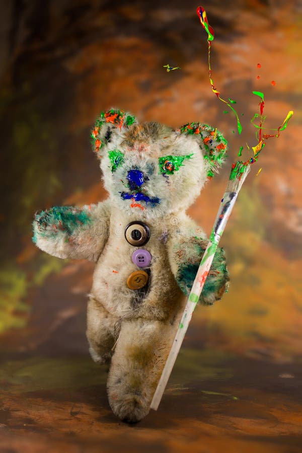Multicolor Paintbrush in Hand of a Magic Teddy Bear Stock Image - Image ...