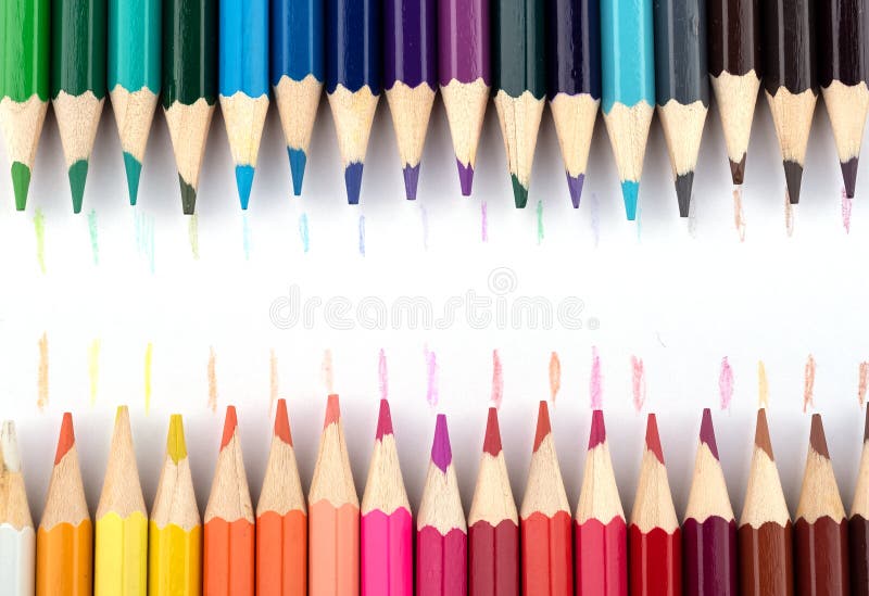 Multicolor Pencil Drawing Test on White Paper Stock Image - Image of ...