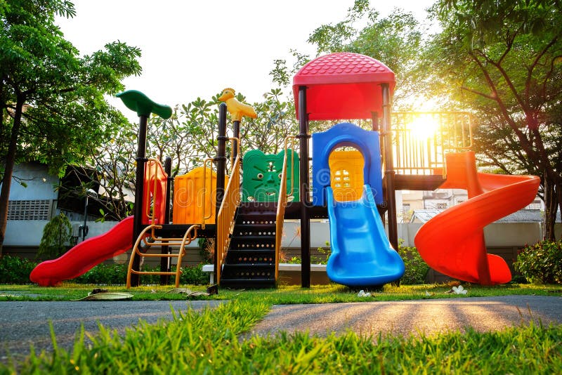 Playground in sunshine. stock photo. Image of slider - 112493294