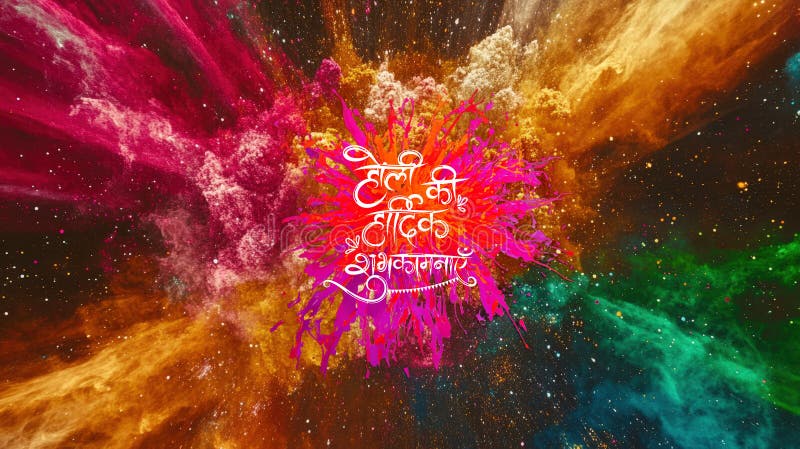 Multicolor Powder Explosion Background with Happy Holi Hindi Text Stock ...