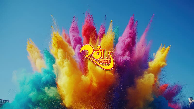 Multicolor Powder Explosion Background with Rang Barse (Raining of ...