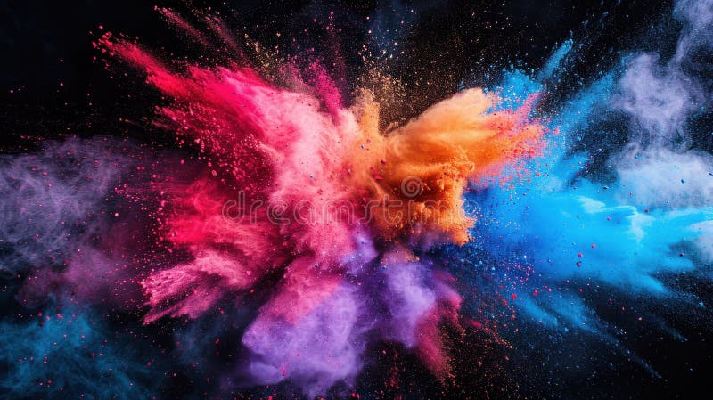 Multicolor Powder Explosion on Black Background. Colored Cloud ...