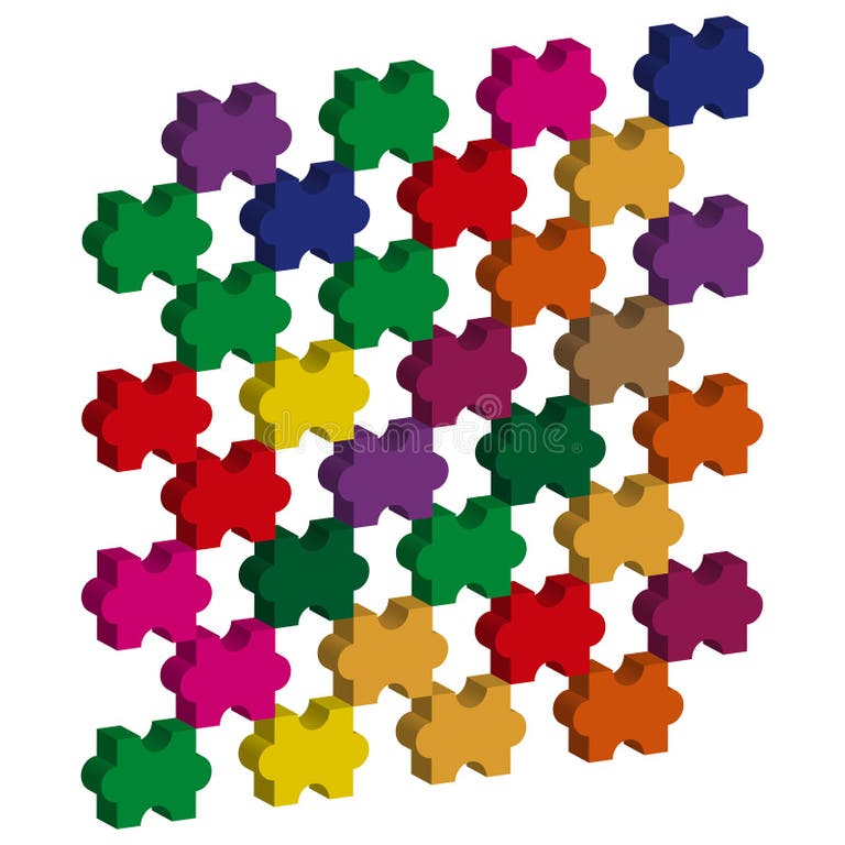 Multicolor Puzzle Cluster. Interlocking Piece Pile. Abstract Jigsaw ...
